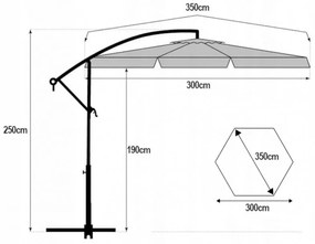 Flamenco Mystique Zahradní slunečník 3,5m s SOLAR LED osvětlením a volánem - grafit OGP11SZ