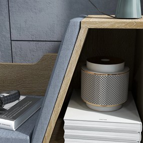 HOMCOM Moderní design 2-v-1 Knihovna s lavičkou s 6 přihrádkami a 3 polštáři Dub šedý 102D x 30Š x 61V cm | Aosom