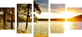 5-dílný obraz západ slunce nad jezerem