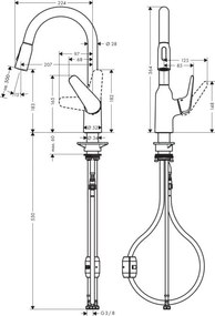 Hansgrohe Focus M42, dřezová baterie M429-H180 s výsuvnou sprškou, chromová, HAN-71801000