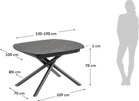 Rozkládací jídelní stůl s přídavnou deskou s keramickou deskou 100x130 cm Yodalia – Kave Home