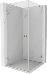 Mexen Lunar-B, výklopný sprchový kout levý 80 x 80 cm, 8mm čiré sklo, zlatý profil, 832-080-080-50-00-L
