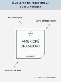 Samolepka na kořenky AMERICKÉ BRAMBORY bílá 5 × 5 cm základní písmo
