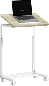HOMCOM Mobilní Boční Stolek k Pohovce s Nastavitelnou Výškou a Naklápěcí Desktopem, Metalový Rám pro Ložnici, Obývací Pokoj, Kancelář 55x36x62.5-82.5