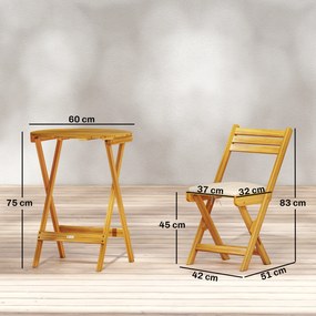 Balkonový nábytek set 3-dílný FSC dřevo skládací zahradní nábytek set s kulatým stolem 2 židle sedák polštář prodyšný lamelový sedák