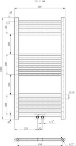 Gamma Erga Simple, topné těleso 1000x500 mm, 389 W, černá, ERG-LAV-SIMP-10050-BK