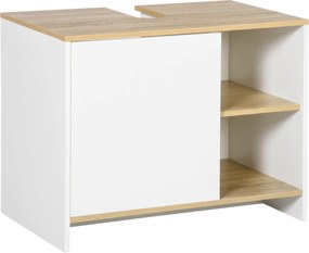 Moderní koupelnová skříňka pod umyvadlo kleankin s přihrádkami a dveřmi 77x45x60 cm Bílá a Přírodní | Aosom