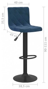 Barová židle samet / kov Dekorhome Modrá