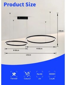 Immax NEO 07216L - LED Stmívatelný lustr FINO 93W/230V 60/80cm černá Tuya+DO