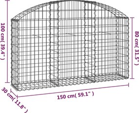 Klenutý gabionový koš 150 x 30 x 80/100 cm pozinkované železo 153444