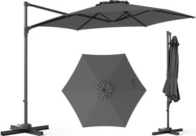 Costway 3 m slunečník s 360° rotací ventilační otvor křížová základna – šedá