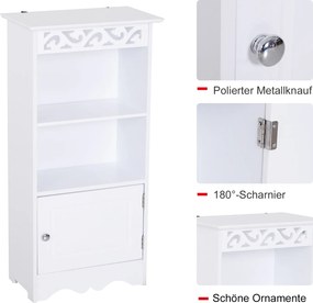 HOMCOM Podlahová skříň a skříň se 2 policemi a dveřmi v bílé MDF pro koupelnu 40Š x 23H x 80V cm