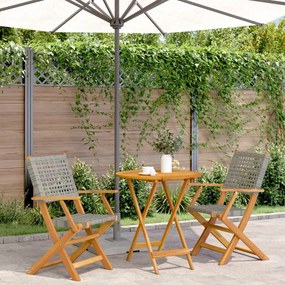 3dílný bistro set šedý polyratan a masivní dřevo 3281851