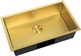 Mexen Trixo, 1-komorový nerezový dřez 750 x 440 mm, broušená zlatá, vzor voština, 6415751000-55HC