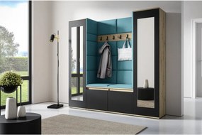 Eka Předsíňová stěna s čalouněnými panely Trinity 31 - Dub Artisan s černou / Azurová 2313