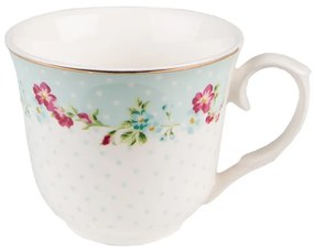 Zelený porcelánový šálek s podšálkem s květy – 250 ml