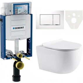 AKCE/SET/LIVERO Geberit - Modul pro závěsné WC s tlačítkem + CERANO - WC mísa rimless Norbi + UF slim sedátko - bílá lesklá + Geberit - Ovládací tlač…