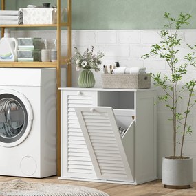 HOMCOM Skříň na prádlo, koupelnová skříň s 2 koši na prádlo, koupelnová skříň s úchyty, skleněné dvířka na sběr prádla, koupelnový nábytek 70 cm x 38…