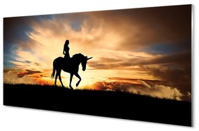 akrylový obraz Žena na jednorožce západu slunce 100x50 cm