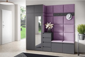 Eka Předsíňová stěna s čalouněnými panely Trinity 33 - Grafit / Fialová 2311