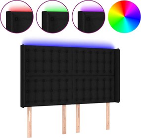 Čelo postele s LED černé 147 x 16 x 118/128 cm textil 3124482