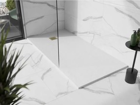 Mexen Stone+, čtvercová vanička z minerálního kompozitu 160 x 100 cm, bílá, zlatá lesklá krytka, 44101016-G