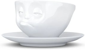 Bílý rozmrzelý porcelánový hrnek s podšálkem 58products