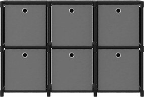 Výstavní police 6 přihrádek s boxy černá 103x30x72,5 cm textil 322607