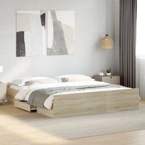Rám postele se zásuvkami dub sonoma 200x200 cm kompozitní dřevo 3280267
