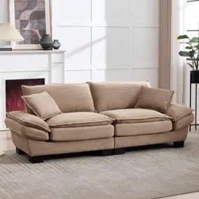 Aosom Moderní dvoumístná látková pohovka, pro obývací pokoj/spižínu/kancelář, 224 x 81 cm, khaki