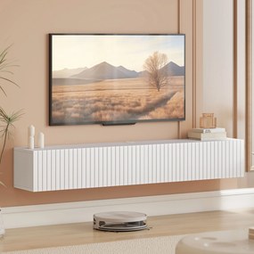 HOMCOM závěsný televizní nábytek 140 cm, TV lowboard pro televize až 182,9 cm, 2 výklopné dveře, 140x25x22 cm, bílá
