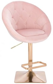 LuxuryForm Barová židle VERA VELUR na zlaté hranaté podstavě - světle růžová