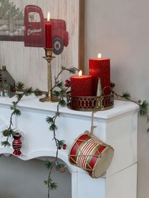 Červená široká svíčka s drážkami a třpytkami Macon - Ø 7*10cm / 40h