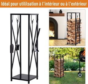 Držák na dřevo Outsunny - Sloupcový stojan na dřevo - Více příslušenství rozměr 34Š x 34H x 111V cm Metal Černý