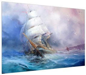 Obraz lodě na rozbouřeném moři (100x70 cm)