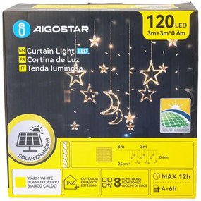 Aigostar - LED Solární ván. řetěz 120xLED/8 funkcí 3x0,6m 500 mAh IP65 tep bílá