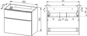 Mereo Mereo, Mailo, koupelnová skříňka s keramickým umyvadlem 81 cm, bílá, dub, antracit, CN521B