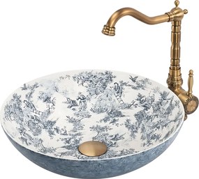 Rea Juliana, umyvadlo na desku 400x400x115 mm, bílá-modrá se vzorem, REA-U3608
