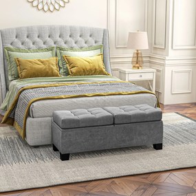 HOMCOM Hedvábně měkký úložný otoman s knoflíky pro předsíň a ložnici, 116x41x47cm, Šedý