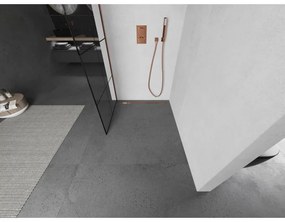 Mexen Kioto L, sprchová zástěna Walk-In 90 x 200 cm, 8mm čiré sklo černý vzor, ​​růžové zlato profil, 800-090-103-60-77