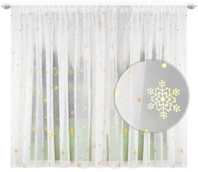 Hotová voálová vánoční záclona se zlatými vločkami 400x150cm bílá