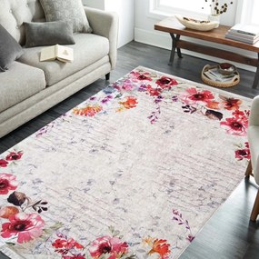 Protiskluzový koberec červené barvy s květinami Šířka: 80 cm | Délka: 150 cm