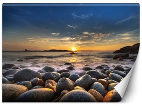 Fototapeta, Kameny při západu slunce u jezera - 200x140 cm