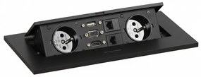 Zásuvkový box TYP VI - výklopný, 2x zásuvka, VGA, HDMI, USB DATA, 2x RJ45 port, černá