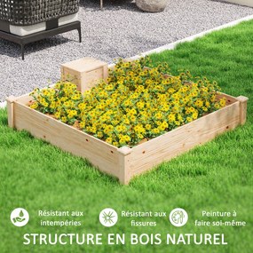Outsunny Dřevěný Truhlík, venkovní čtvercový vyvýšený zahradní záhon s kompostérem, otevřený design, květinový záhon pro zeleninu a květiny na zahrad…