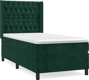 Box spring postel s matrací tmavě zelená 90x190 cm samet 3132834