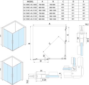 Polysan ALTIS LINE 90 x 90 cm AL1590CAL1590C sprchový kout