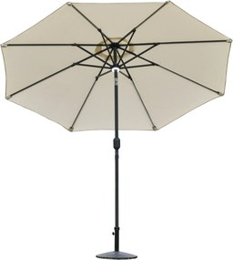 Zahradní slunečník Outsunny Φ270 x 245cm s kličkou a náklonem, LED světla a solární panel, krémově bílý | Aosom