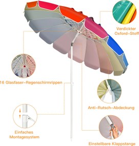 Costway 243 cm plážový slunečník hliníkový sklopný - barevný, barvitý