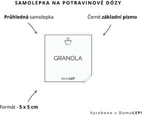 GRANOLA - omyvatelná samolepka na dózu, výběr rozměrů Ø 5 cm / 5 x 5 cm / 6 x 8 cm | DomaLEP tvar: OBDÉLNÍK, barva: PRŮHLEDNÁ - ČERNÉ písmo, velikost: š. 6 cm x v. 8 cm - tučné písmo